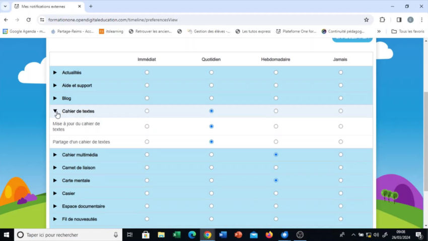 Choisir la fréquence des notifications sur l'Ent ONE - Numérique Éducatif